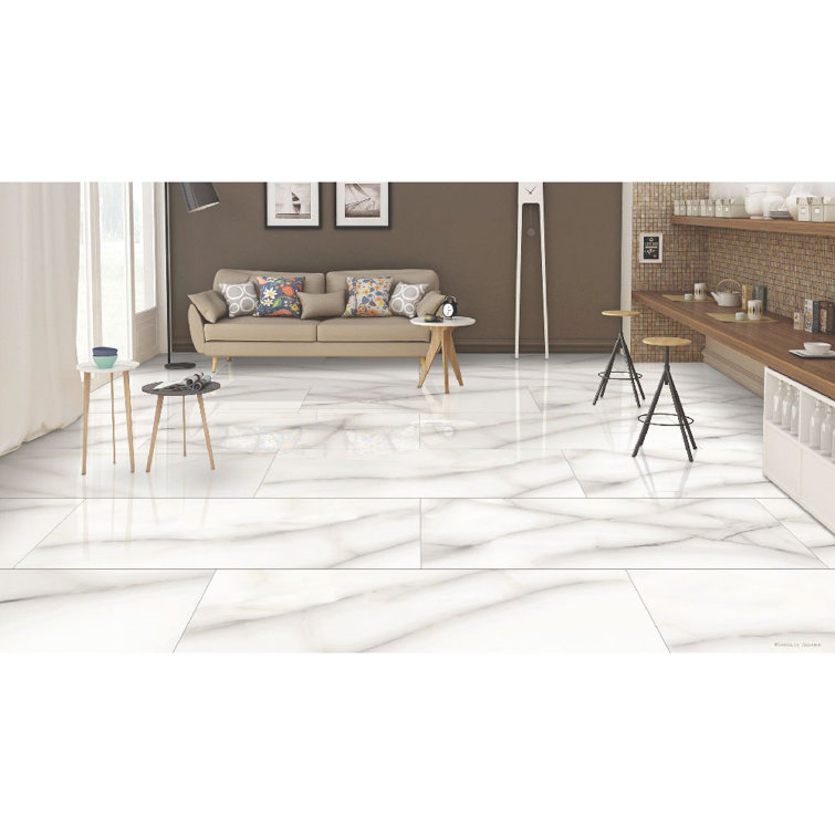 MALAKAN INC Onix White 24" X 48" Marble Look Wall & Floor Matt Porcelain Tile - Wayfair Canada
